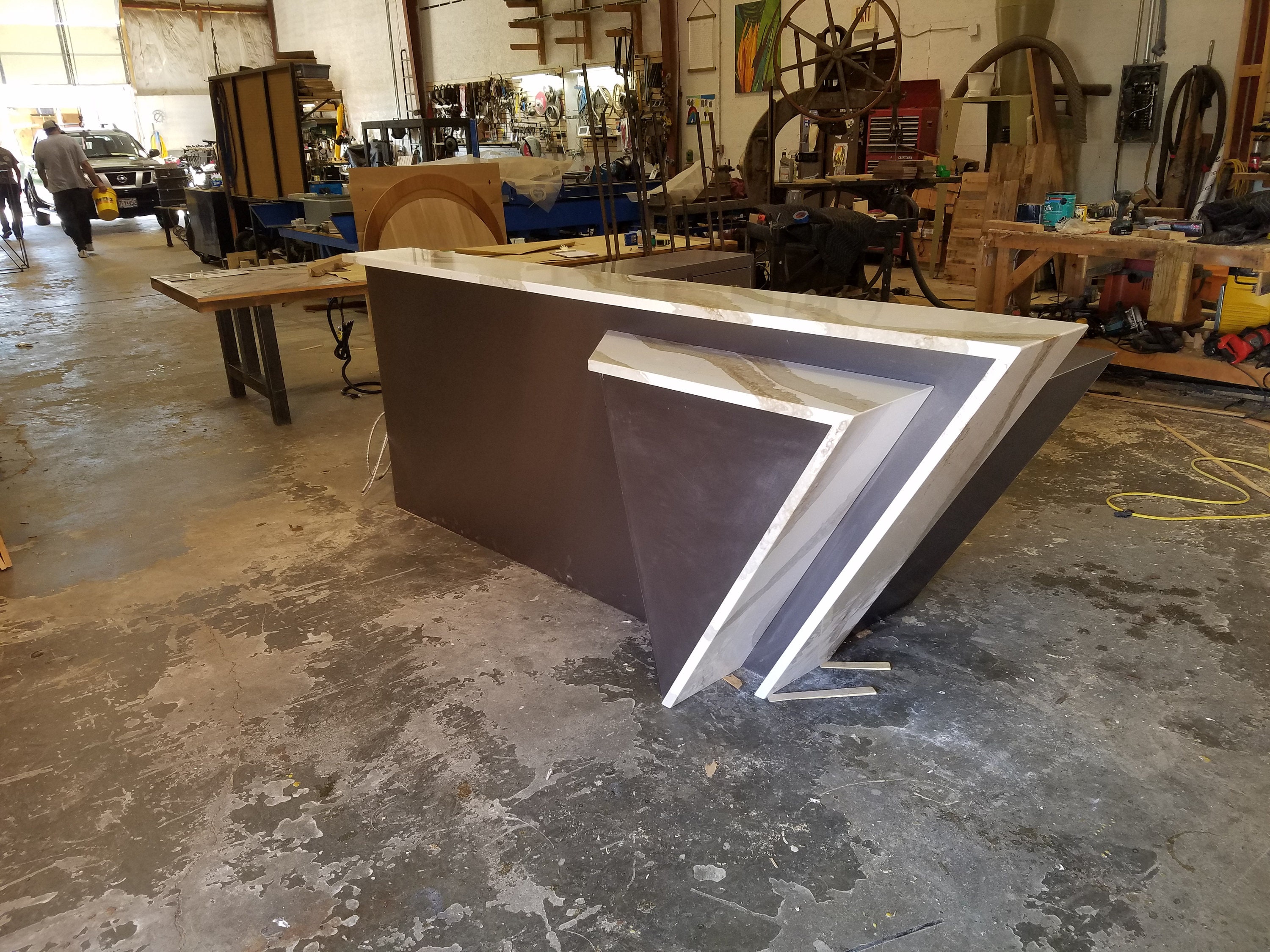 Custom Modern Reception Desk, Aluminum Clad Customer Counter, Unique ...