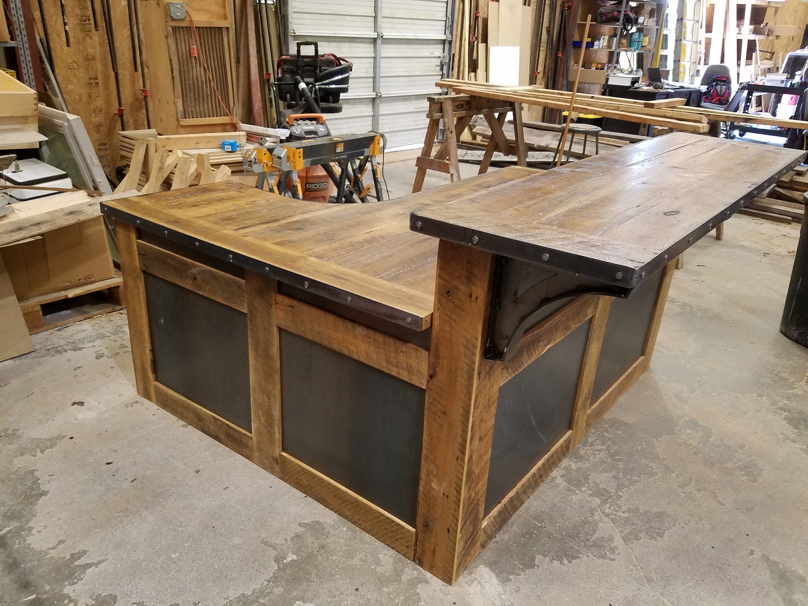 Custom Modern Industrial Reception Desk, Handmade Steel and Wood Entry ...