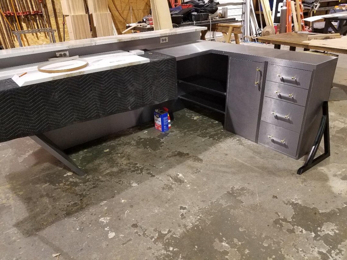 Custom Modern Reception Desk, Aluminum Clad Customer Counter, Unique ...