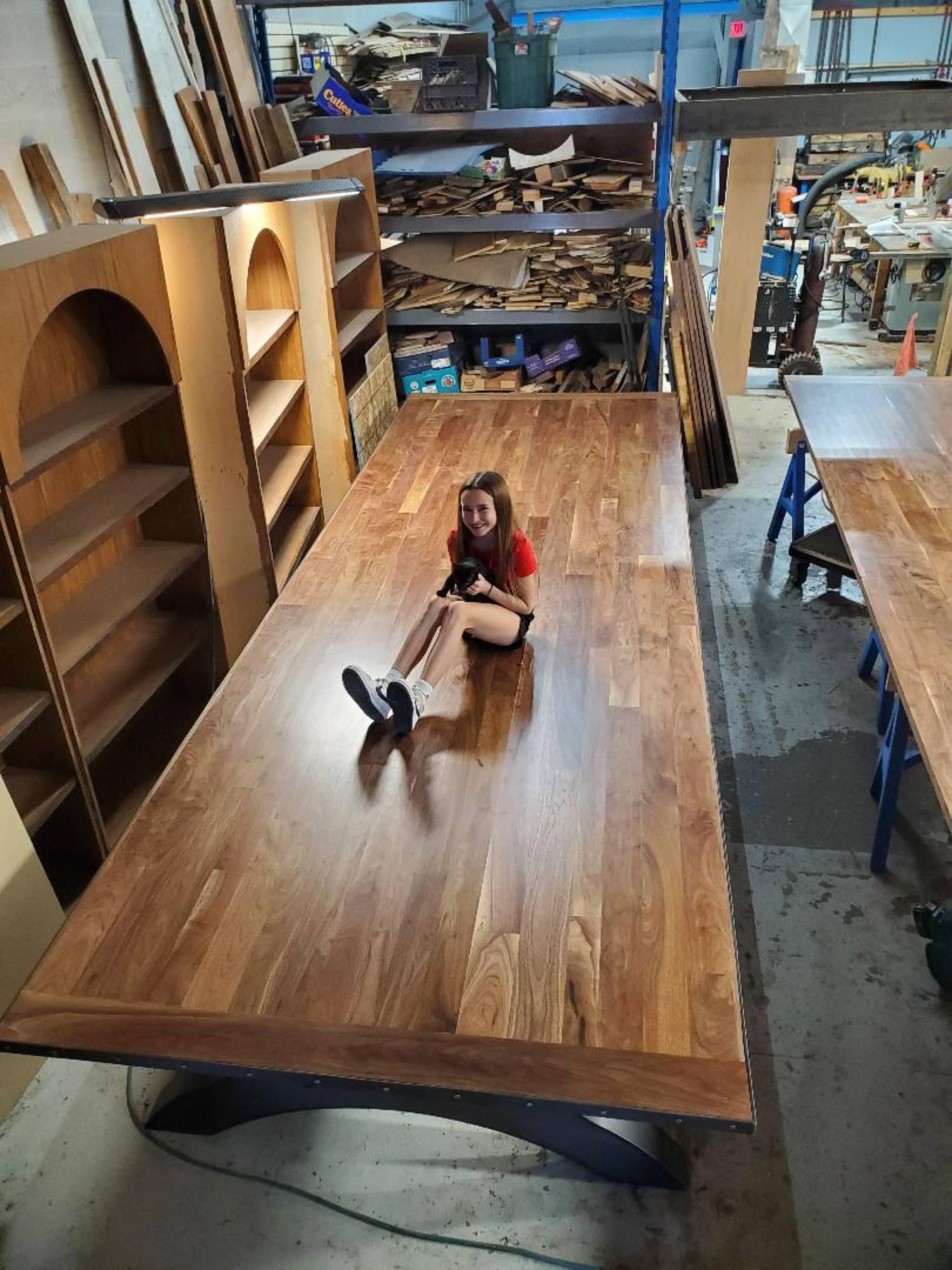 Modern Industrial Conference Table With Solid Walnut Top, Steel Banding ...