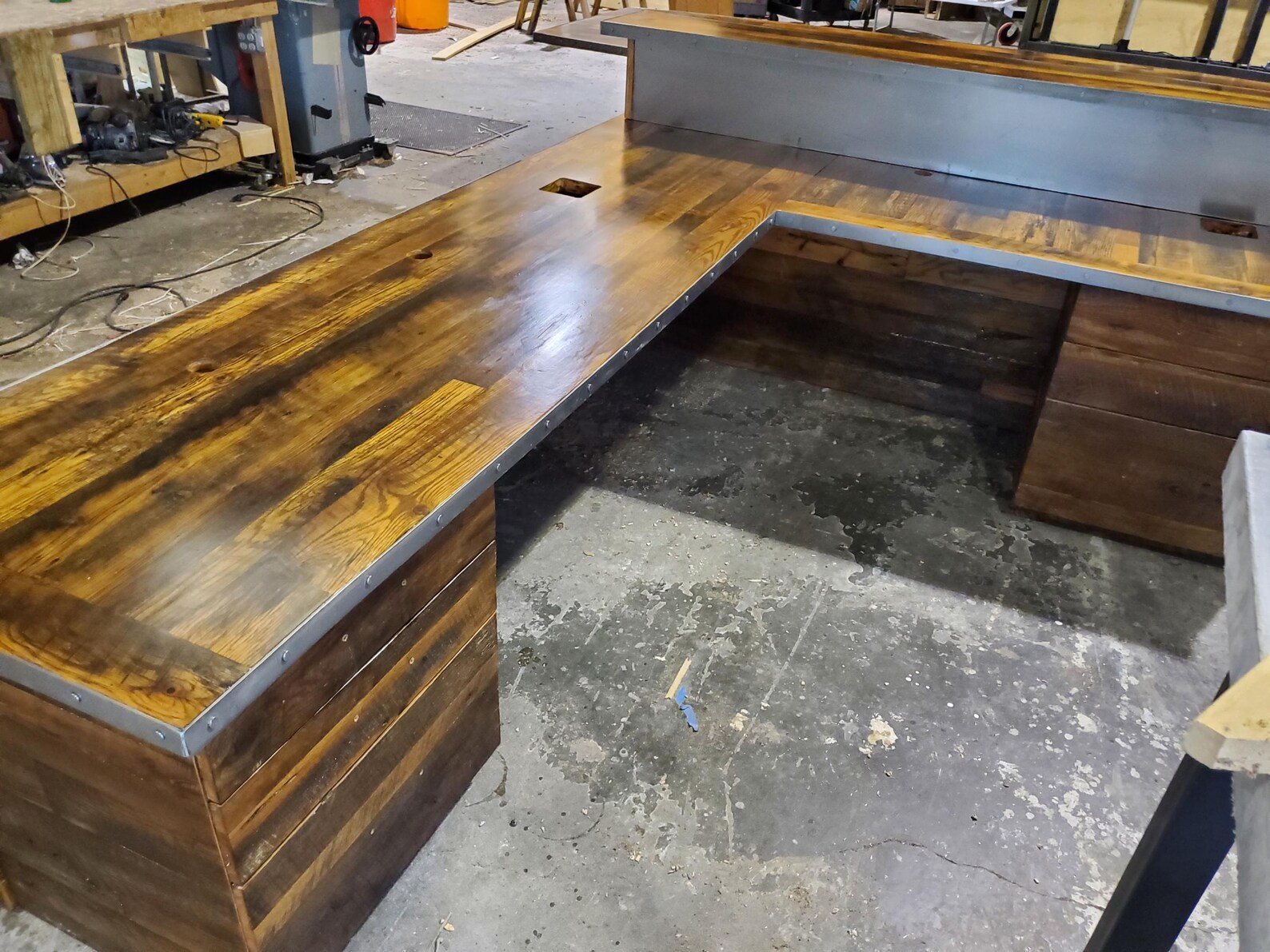 Custom Modern Industrial Reception Desk | Handmade Steel & Wood Entry ...