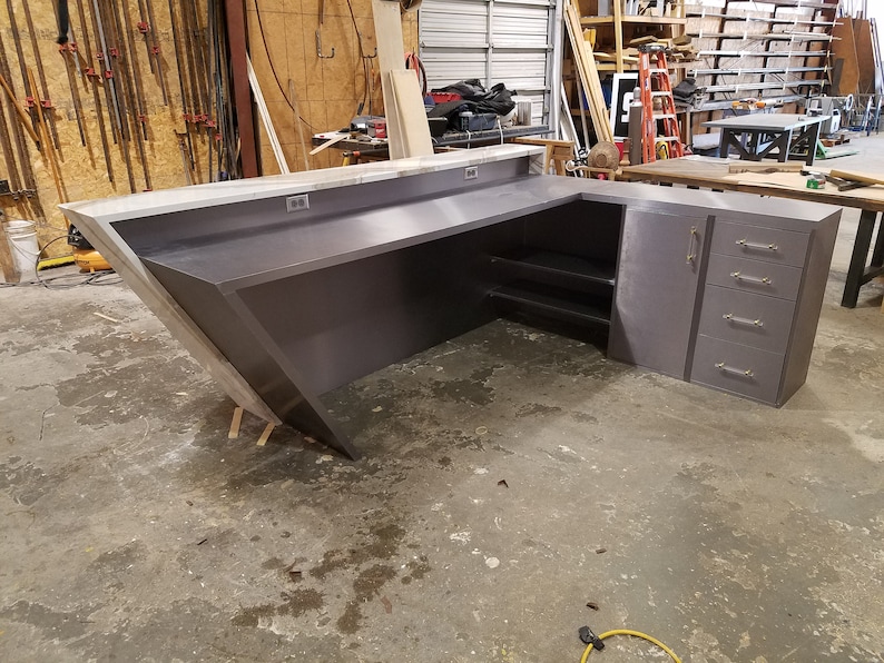 Custom Modern Reception Desk, Aluminum Clad Customer Counter, Unique ...