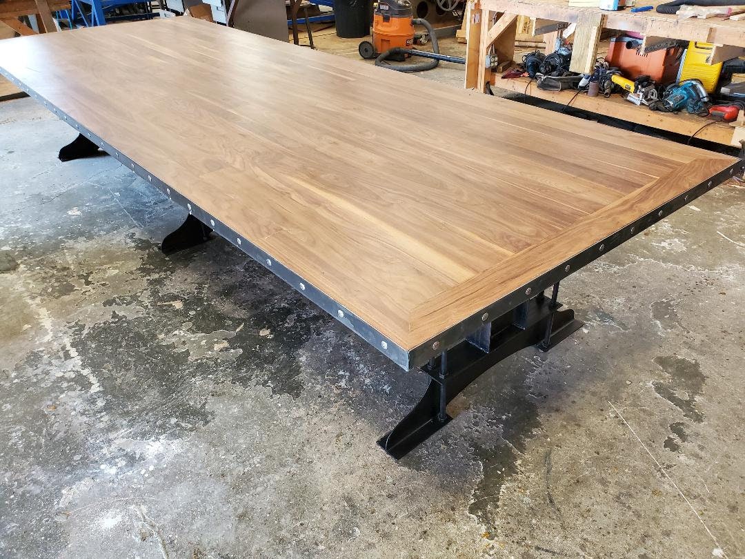 Large Custom Industrial I-beam Conference Table, Massive Reclaimed Wood and Steel Rustic ...