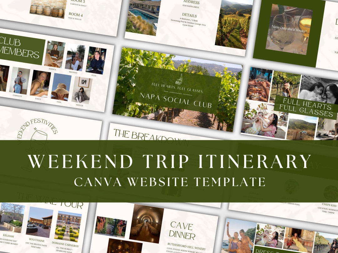 Girls Trip Weekend Itinerary & Travel Planner Canva Website Template 15 ...