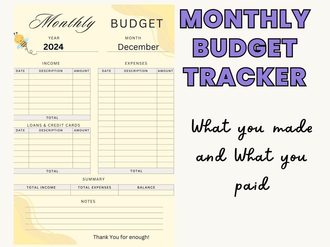Busy Bee Monthly Budget Planner, Monthly Budget Tracker, Finance ...