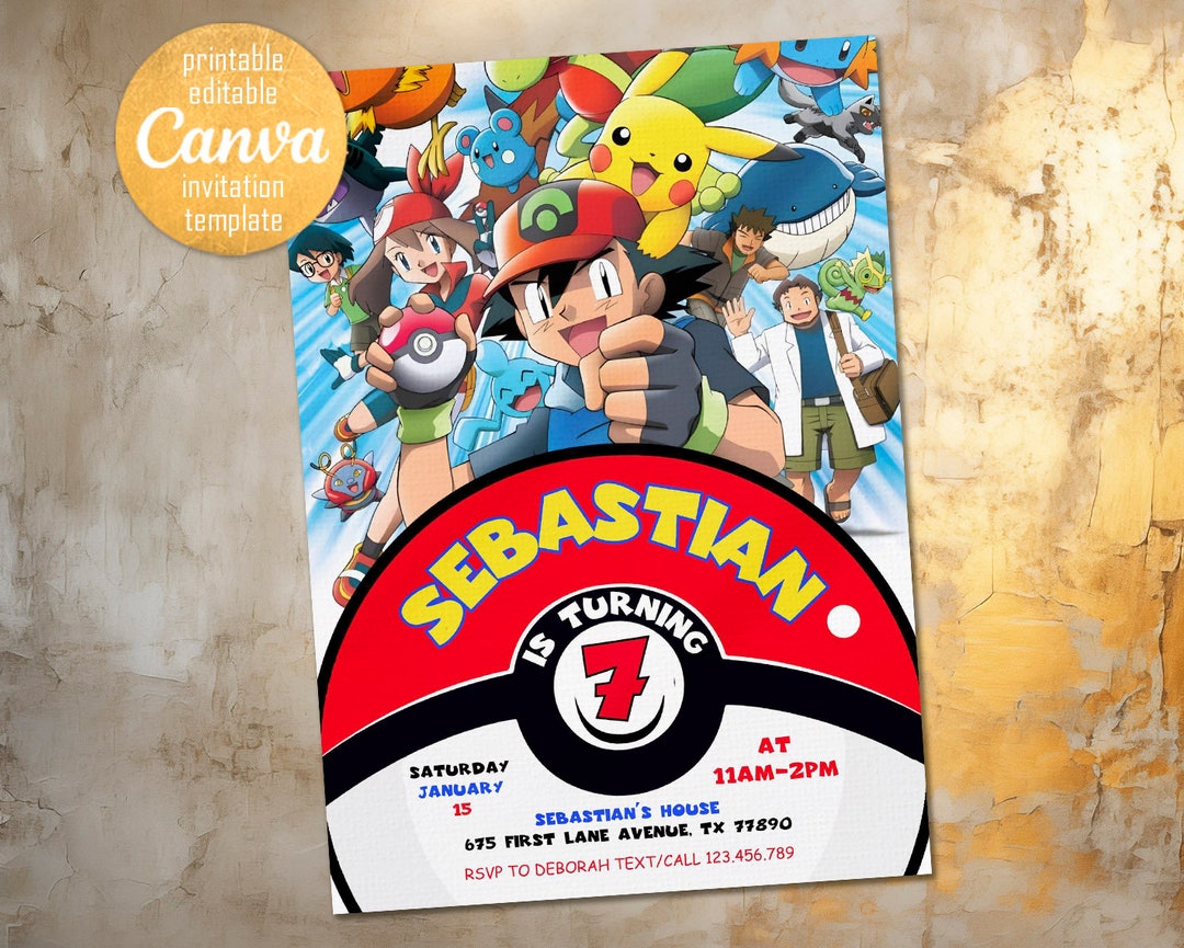 Invitación de cumpleaños de Pokemone, invitación editable, invitación ...