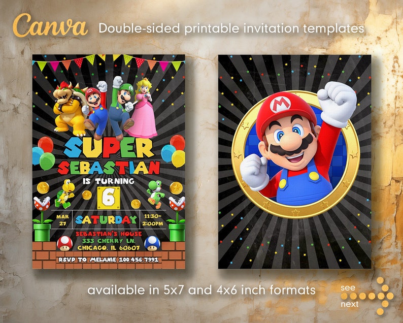 Printable Super Mario Invitation, Birthday Invite Boy Girl, Mario Bros ...