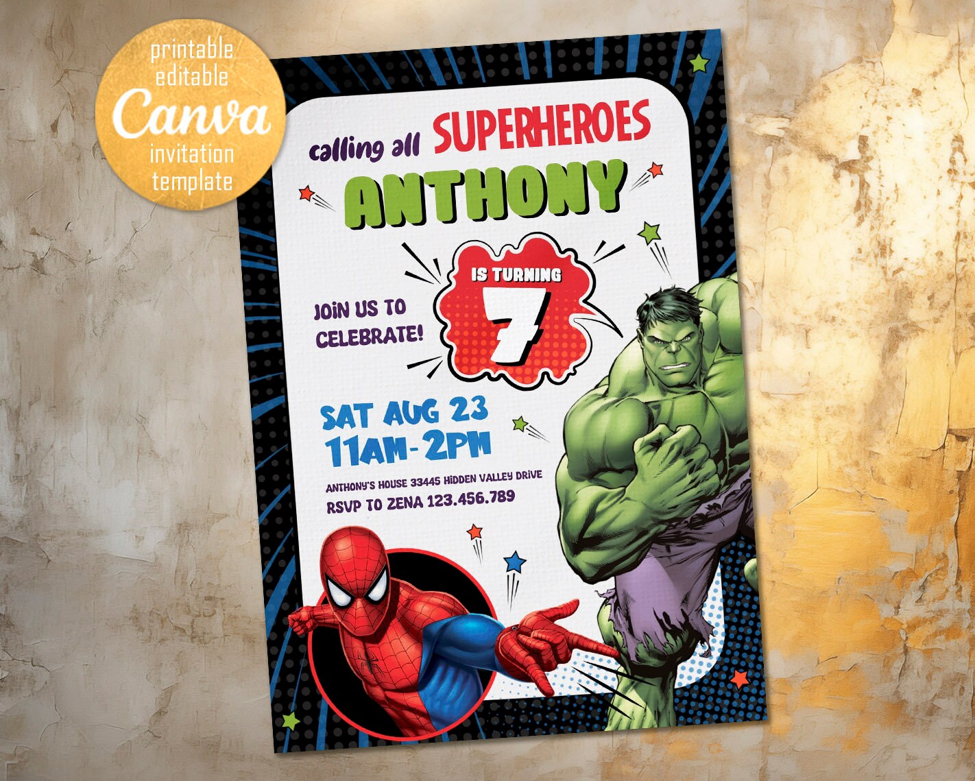 Superhero Invitation, Avengers Birthday Invite Boy, Spiderman ...