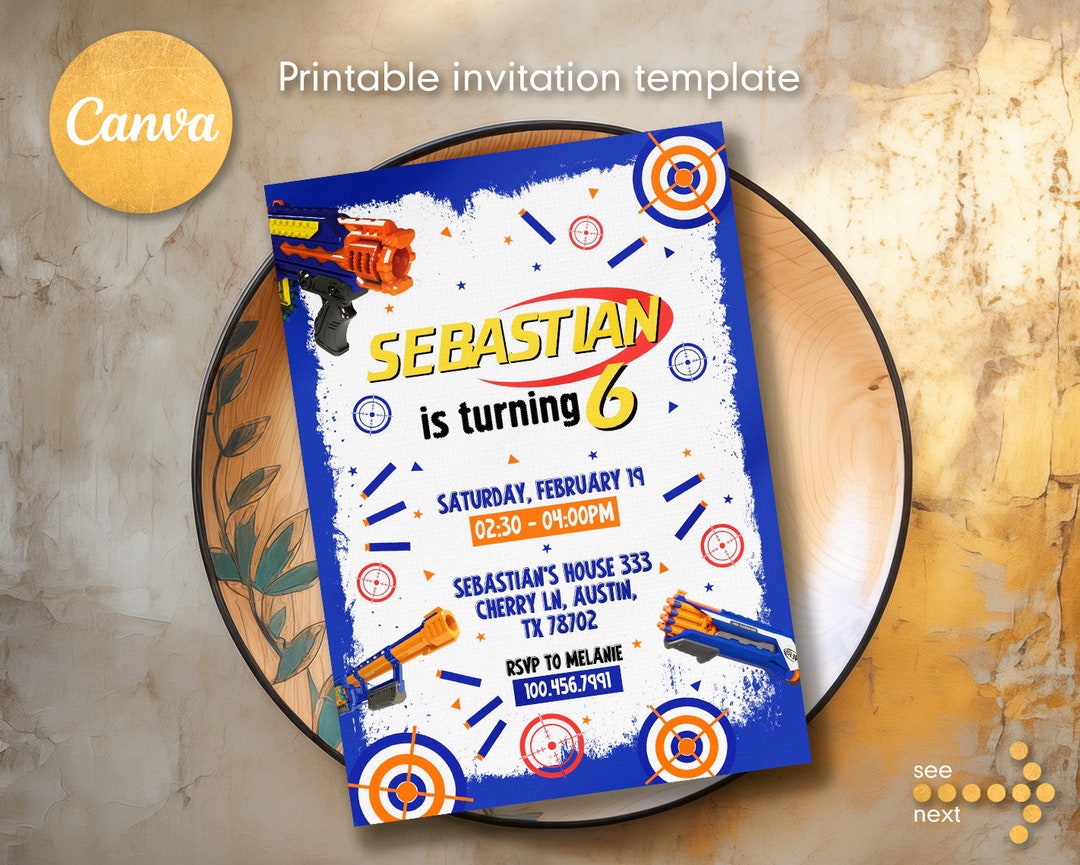 Dart Gun Party, Dart Wars Birthday Invitation, Editable Nerf Invite ...