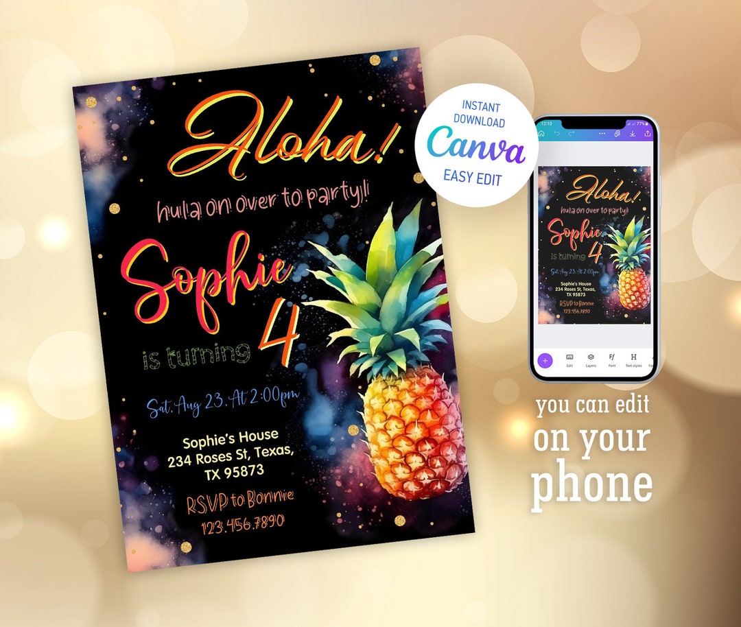 Aloha Party Invitation, Luau Birthday, Printable Editable Girl Invite ...