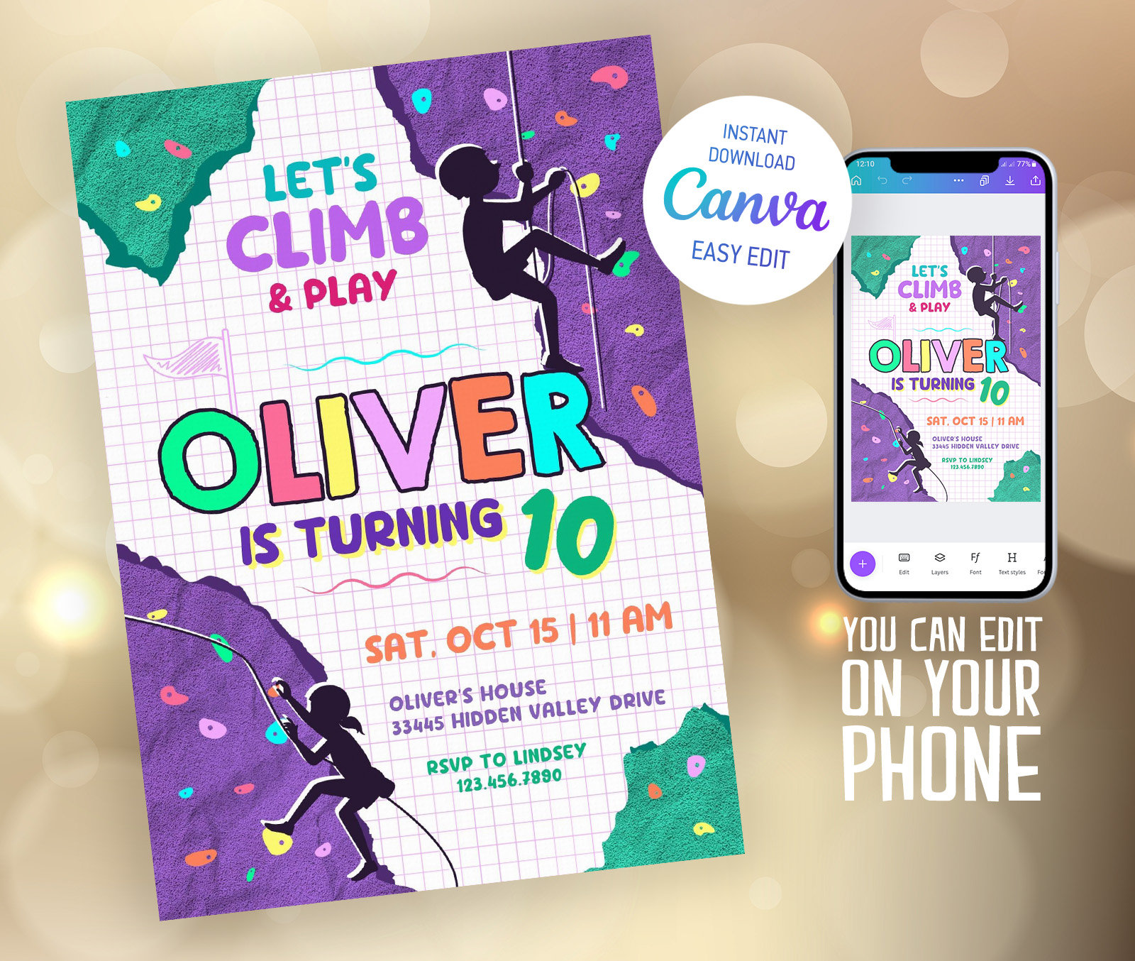 Printable Rock Climbing Invitation, Climber Editable Birthday Invite ...