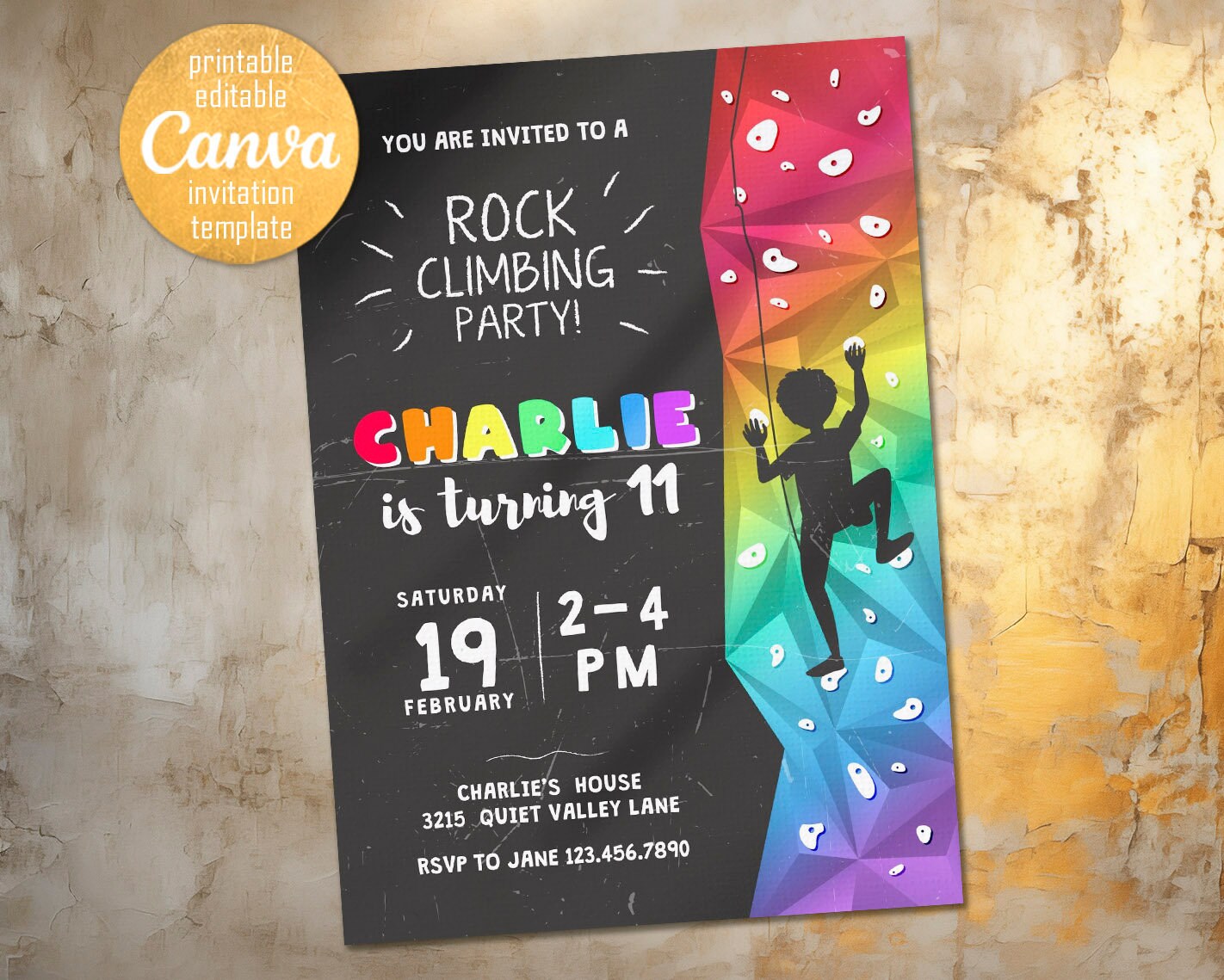 Rock Climbing Birthday Invitation, Rock Climbing Invitation, Rock ...