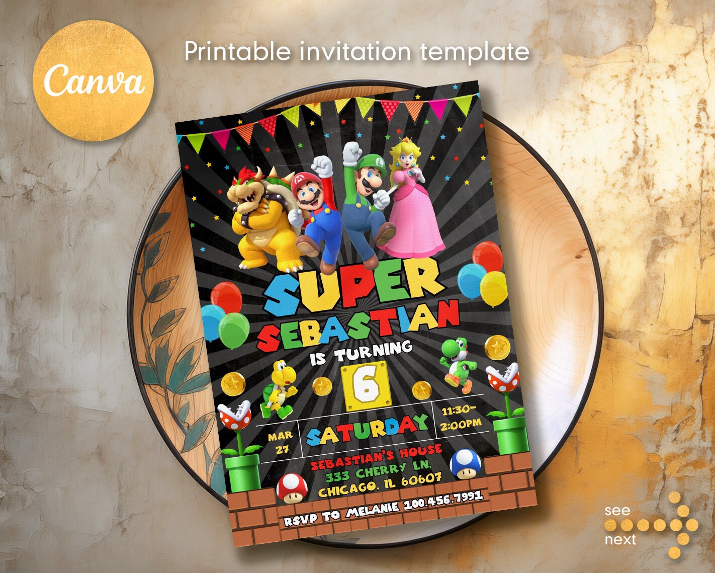 Printable Super Mario Invitation, Birthday Invite Boy Girl, Mario Bros ...