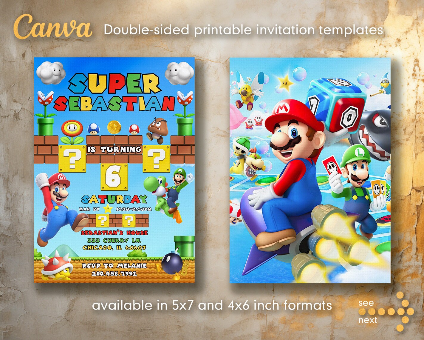 Invitación imprimible de Super mario, invitación de cumpleaños niño ...