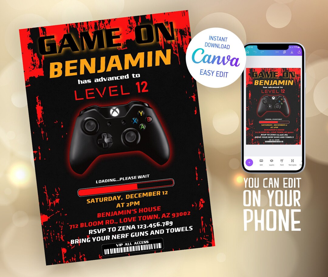 Birthday Invitation, Game Invite, Gamer Invitation, Boy Girl Birthday ...