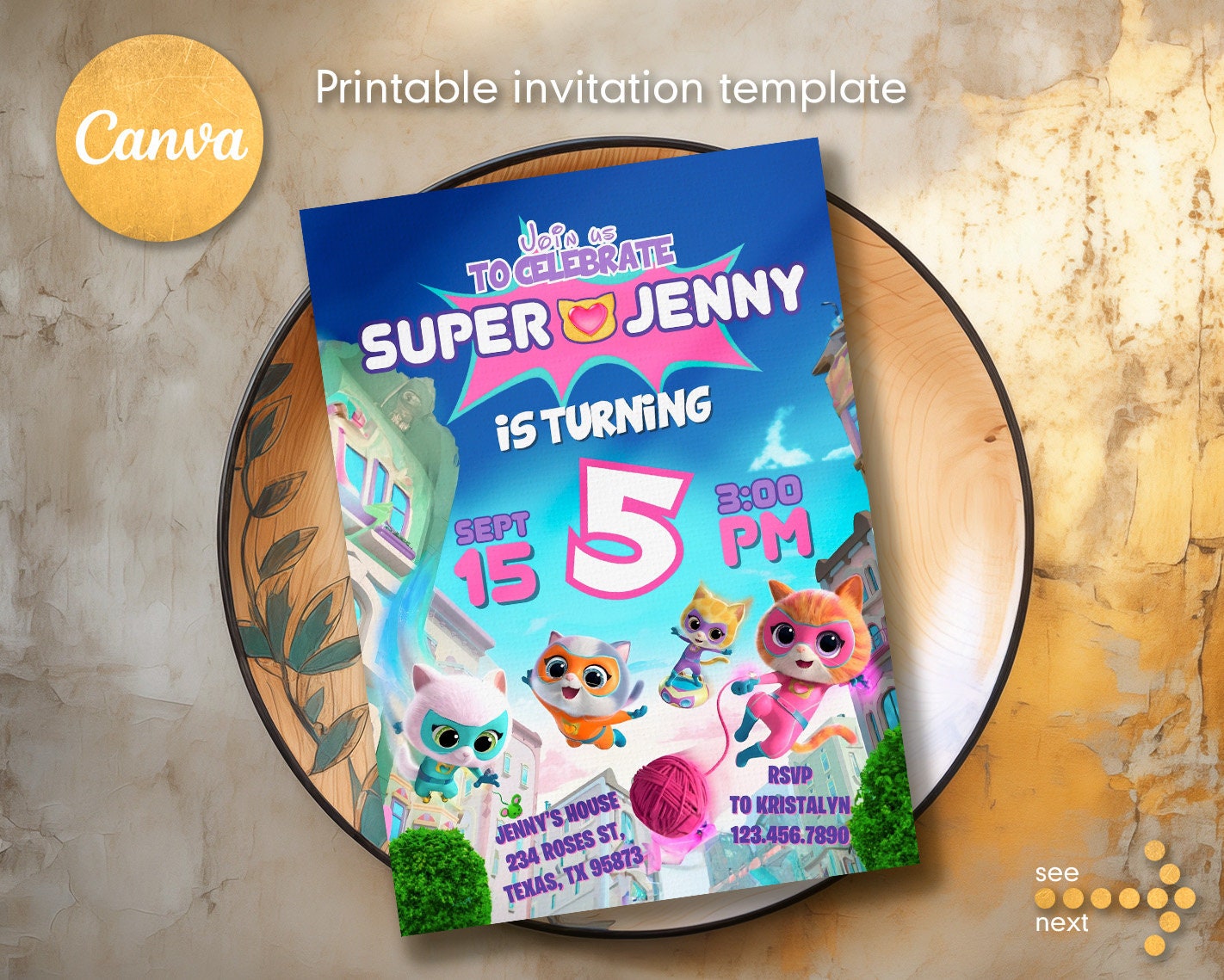 Printable Editable Super Kitty Invite, Superkitty Birthday ...