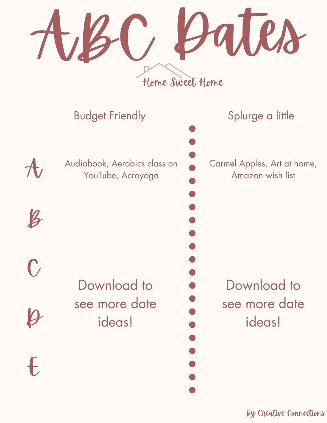 ABC Dates at Home Printable (date Ideas, Couples, Marriage, Wedding ...