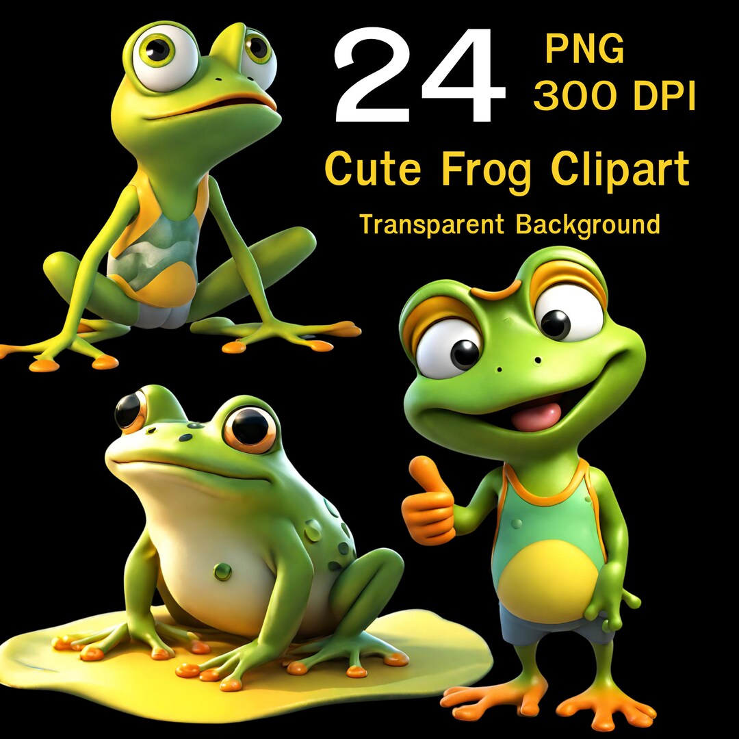 Cute Frog Clipart,frog Transparent PNG, Commercial Use, Instant ...