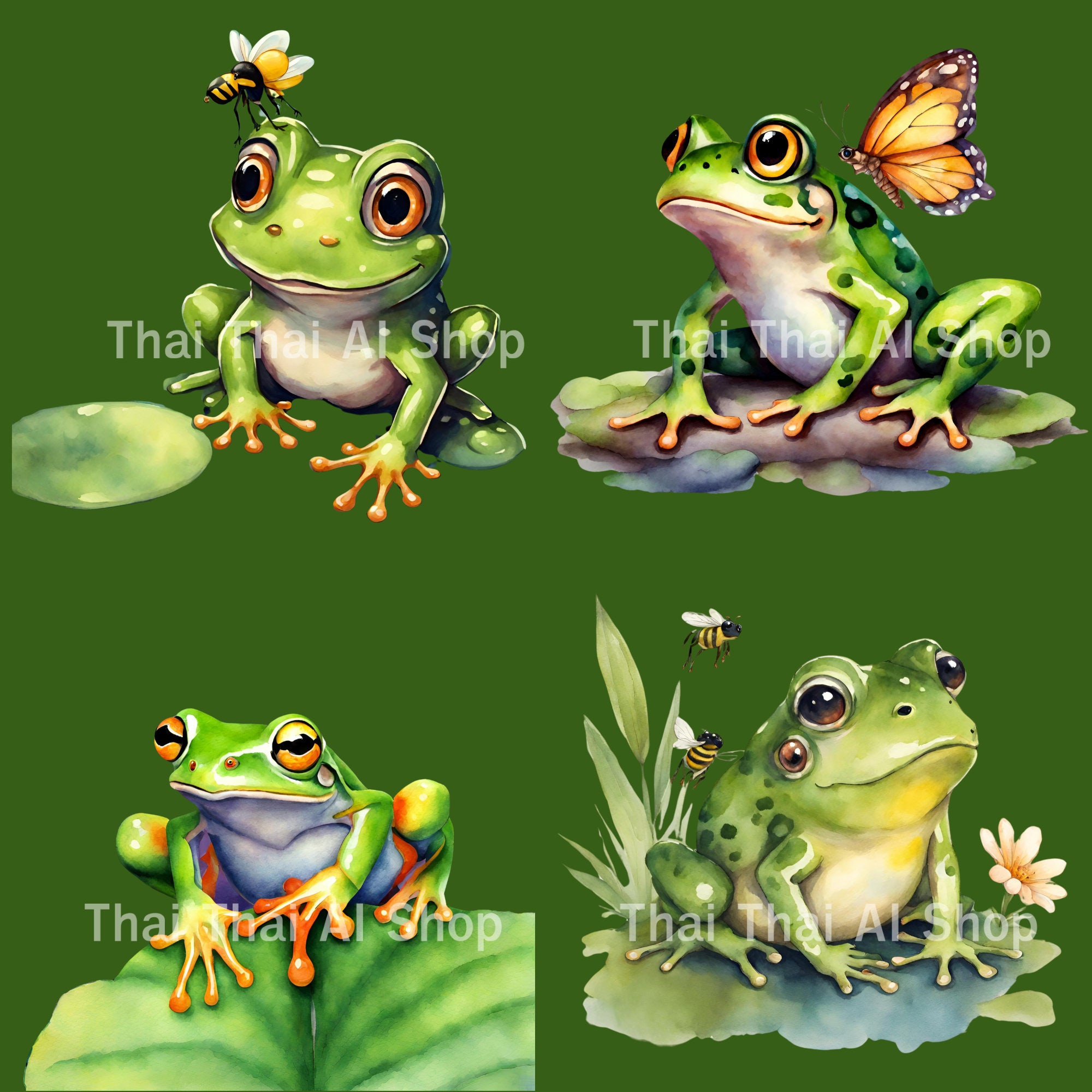Watercolor Frogs Clipart Set,cute Frog Clipart,frog Transparent PNG ...