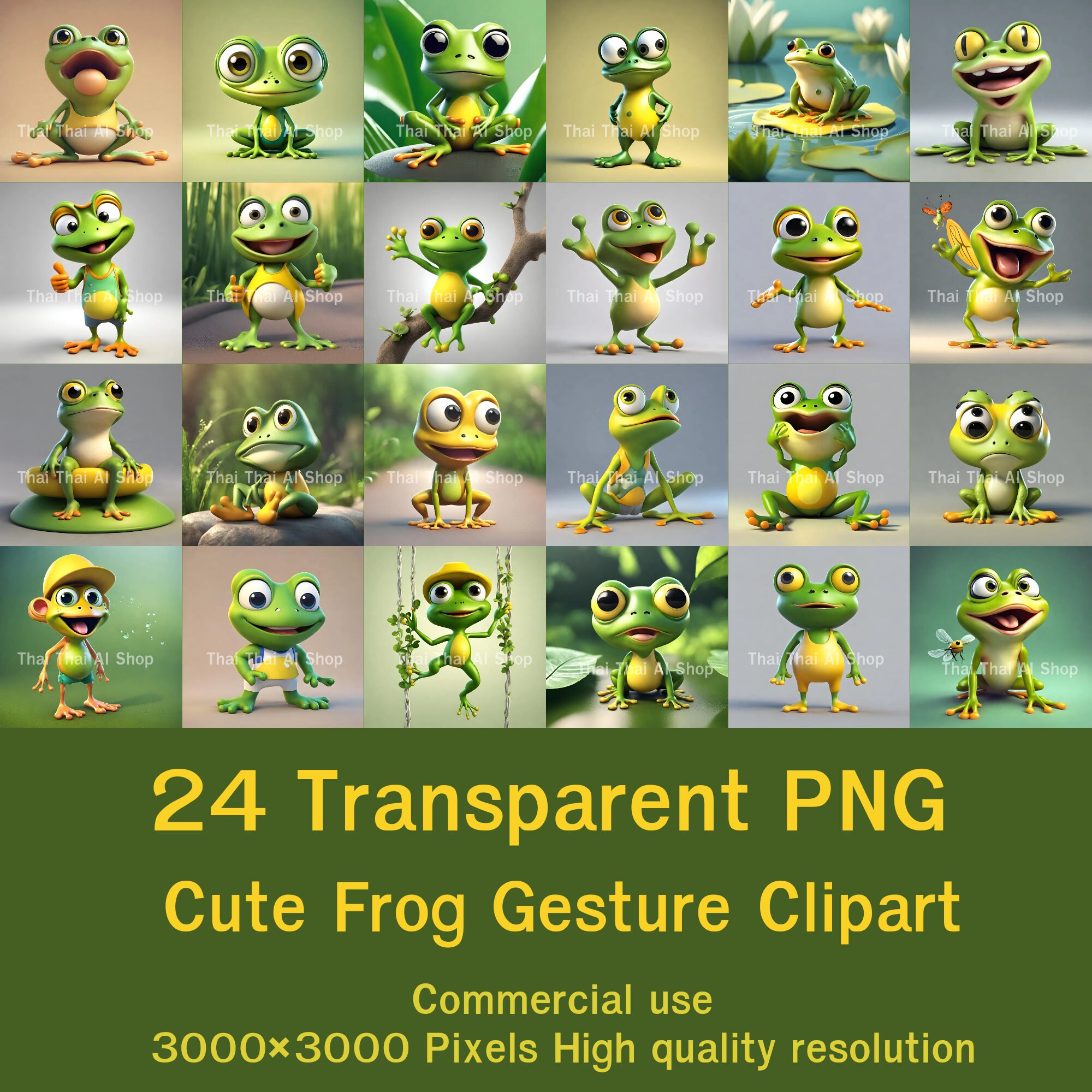 Cute Frog Clipart,frog Transparent PNG, Commercial Use, Instant ...