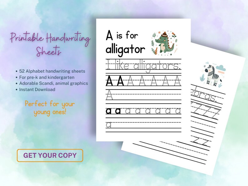 Printable Alphabet Handwriting Worksheets for Beginners - Etsy