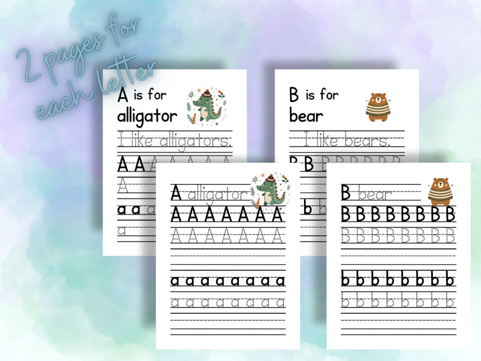 Printable Alphabet Handwriting Worksheets for Beginners - Etsy