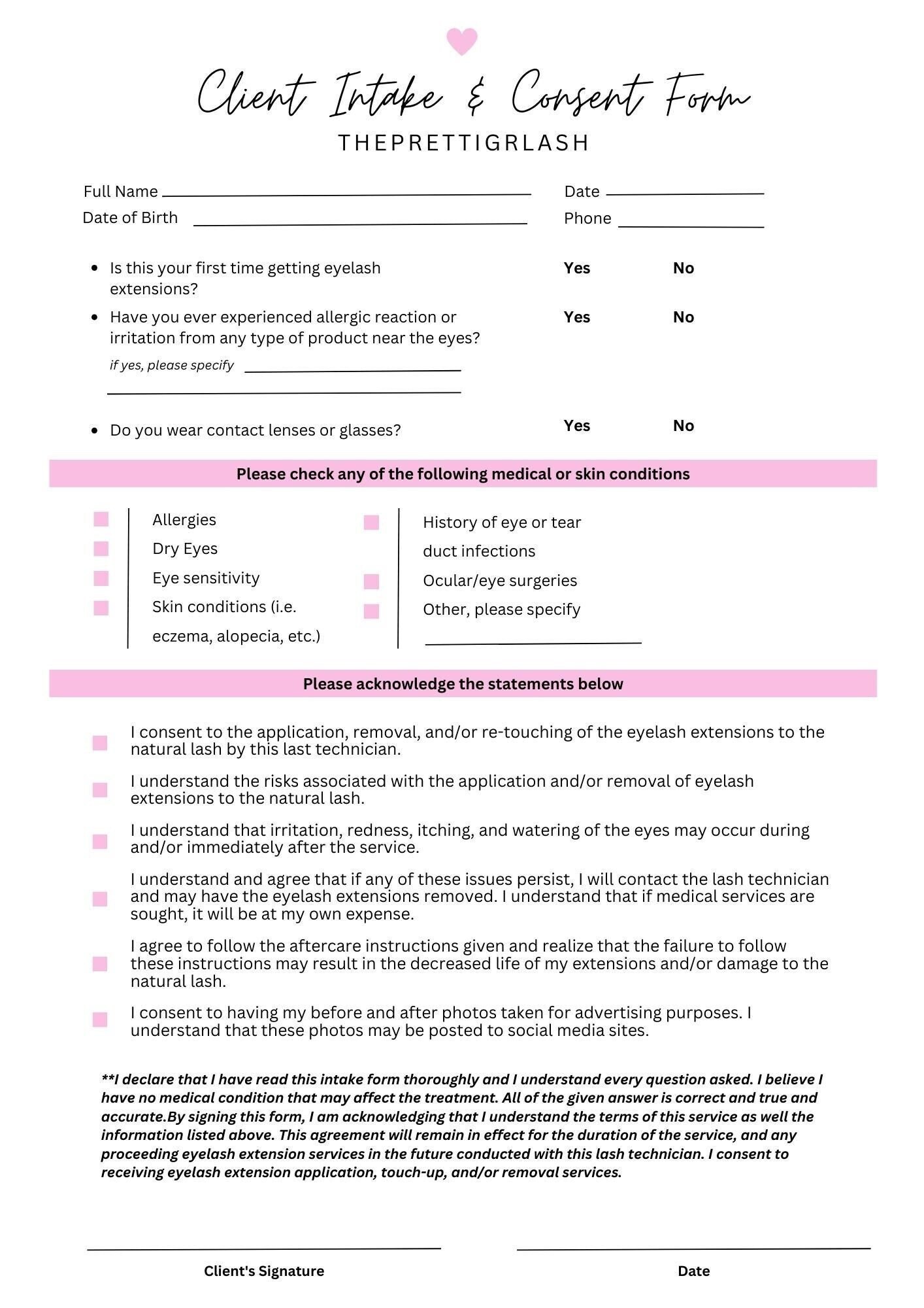 Editable Lash Consent Form - Etsy
