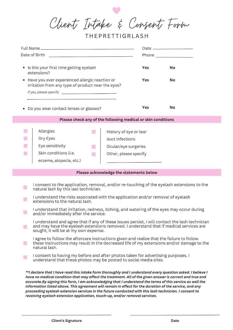 Editable Lash Consent Form - Etsy
