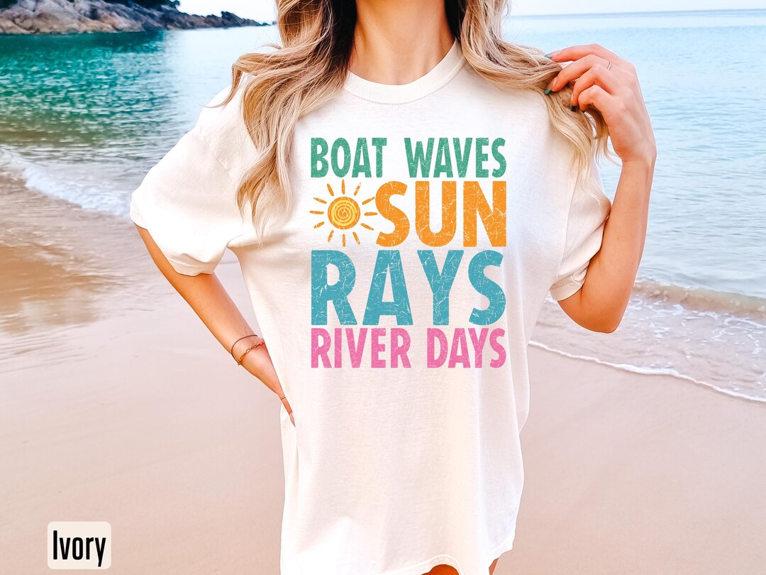 River Days Oversized Comfort Colors Summer T-shirt, Boat Waves Sun Rays ...