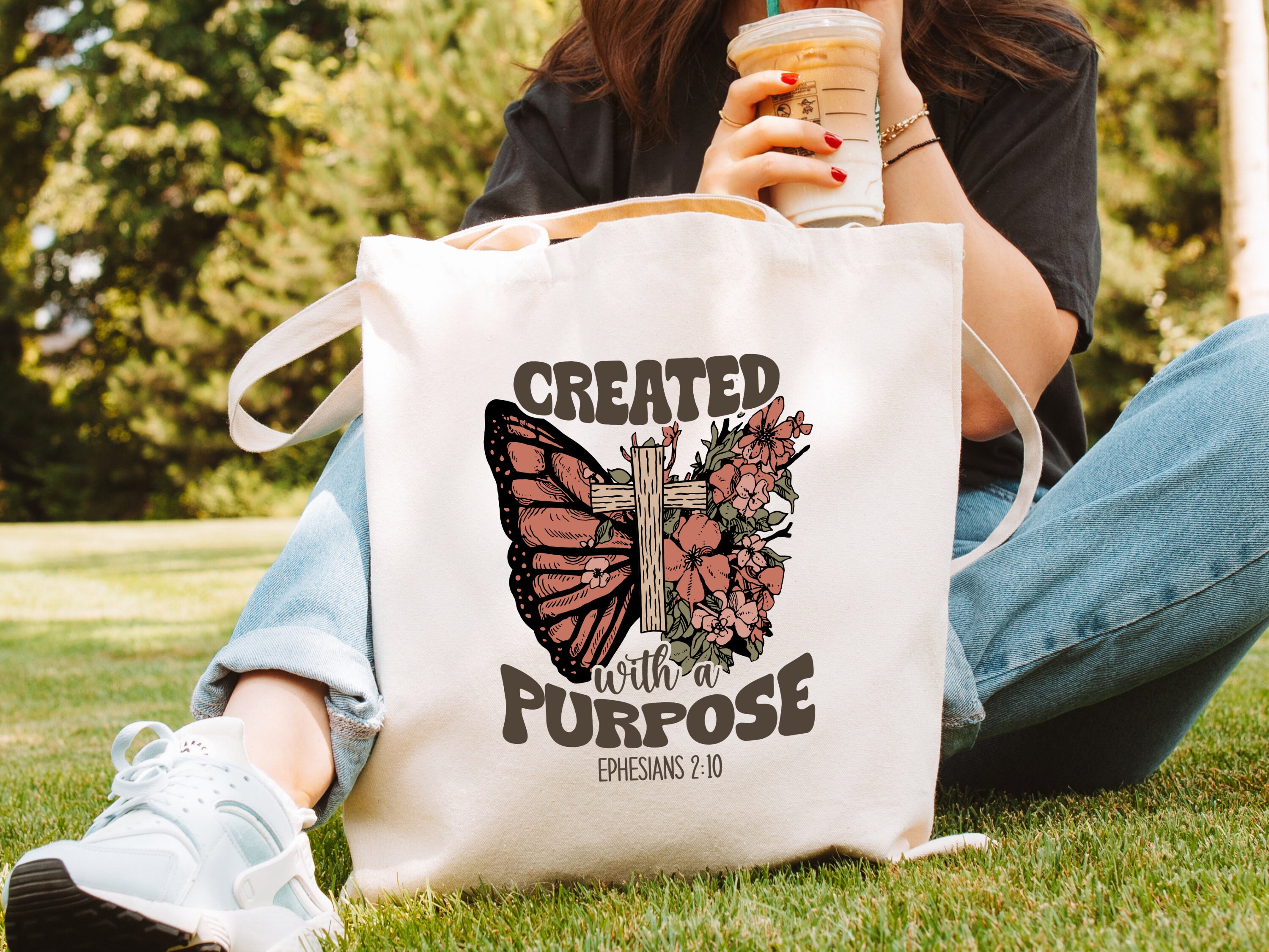 Boho Faith Christian Tote Bag, Created With a Purpose Tote Bag ...