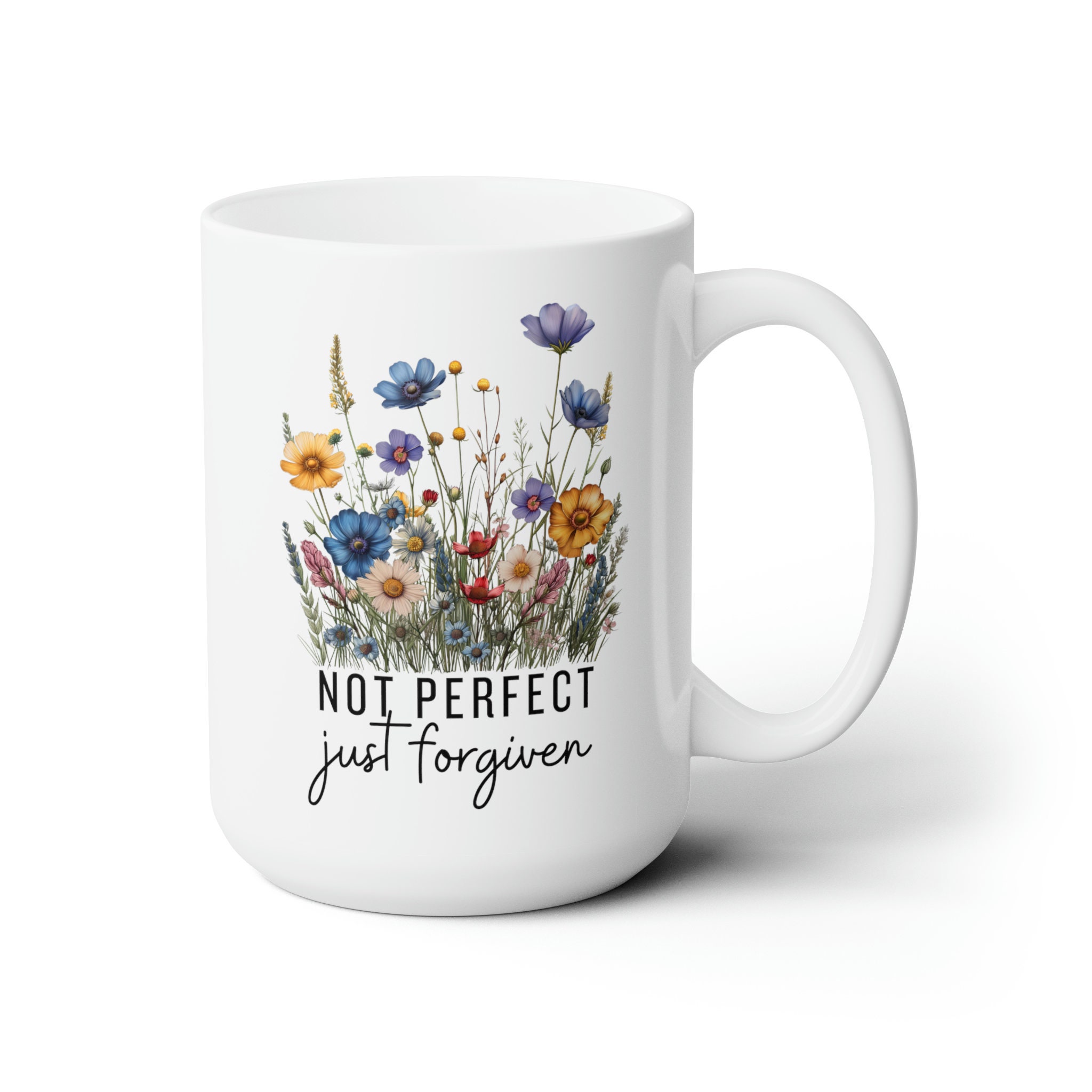 Not Perfect, Just Forgiven, Floral Bible Verse Coffee Mug, Christian ...