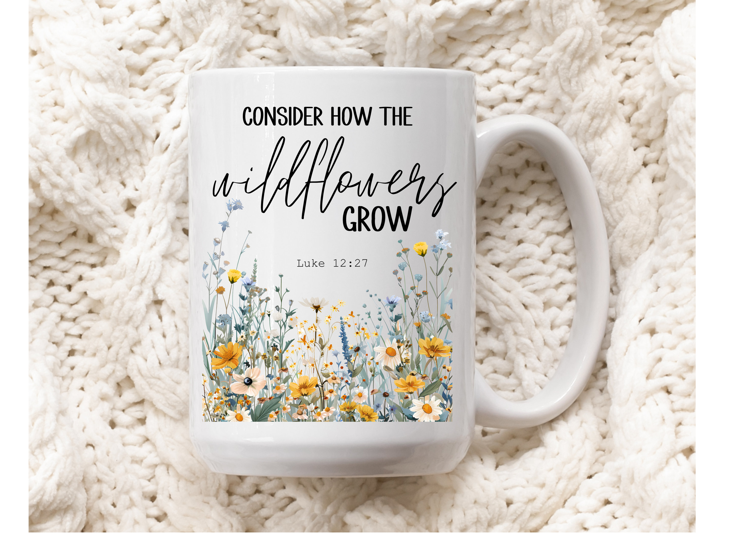 Floral Bible Verse Coffee Mug, Consider the Flowers, Wild Flower ...