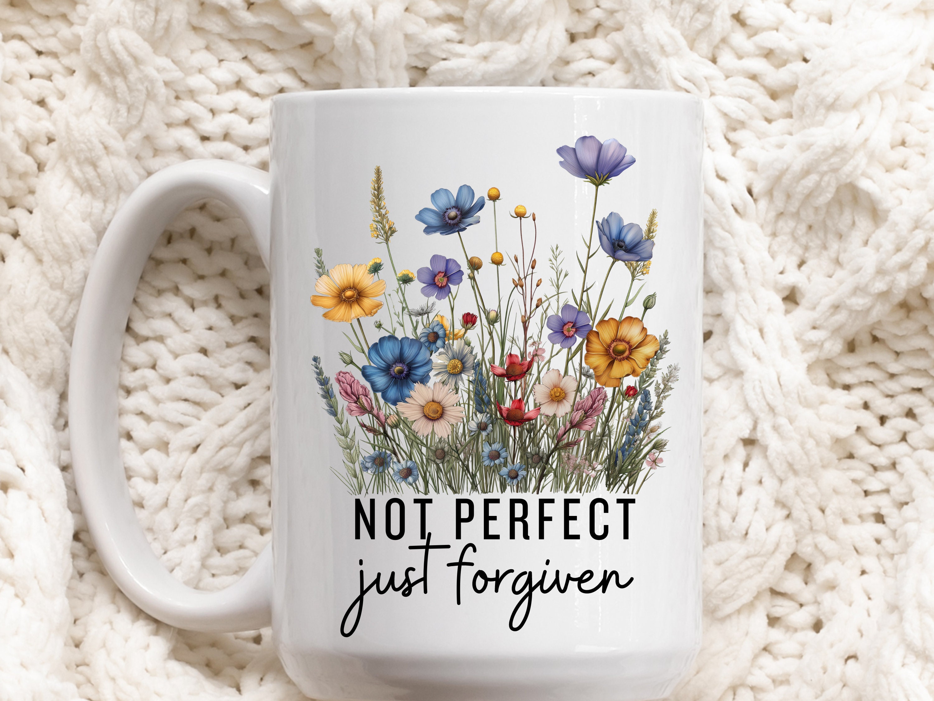 Not Perfect, Just Forgiven, Floral Bible Verse Coffee Mug, Christian ...