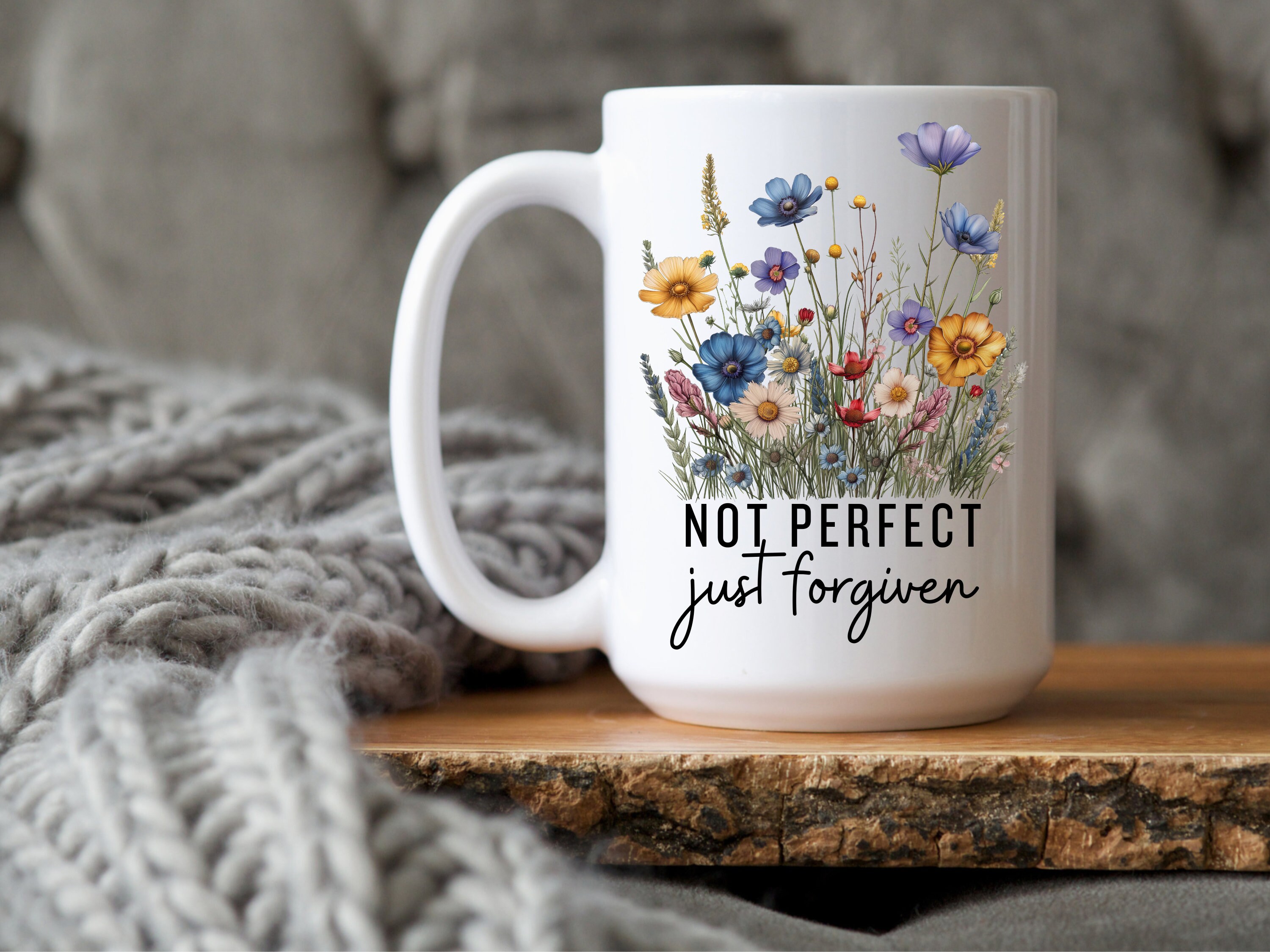 Not Perfect, Just Forgiven, Floral Bible Verse Coffee Mug, Christian ...