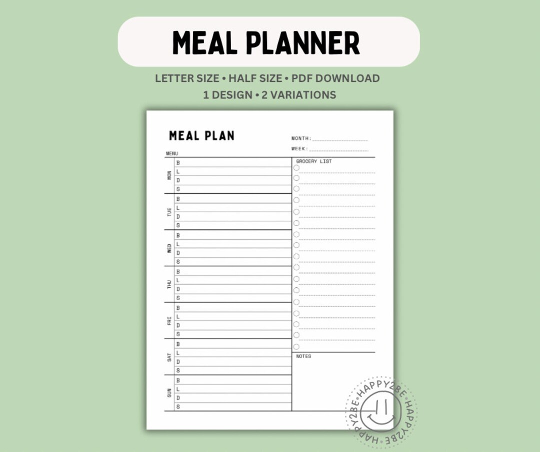 Meal Planner Printable - Simple Undated Design - Etsy