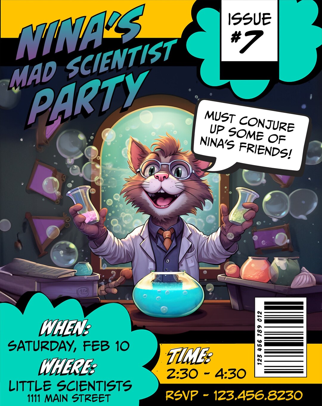 Mad Scientist : the Comic Book Birthday Invite - Etsy