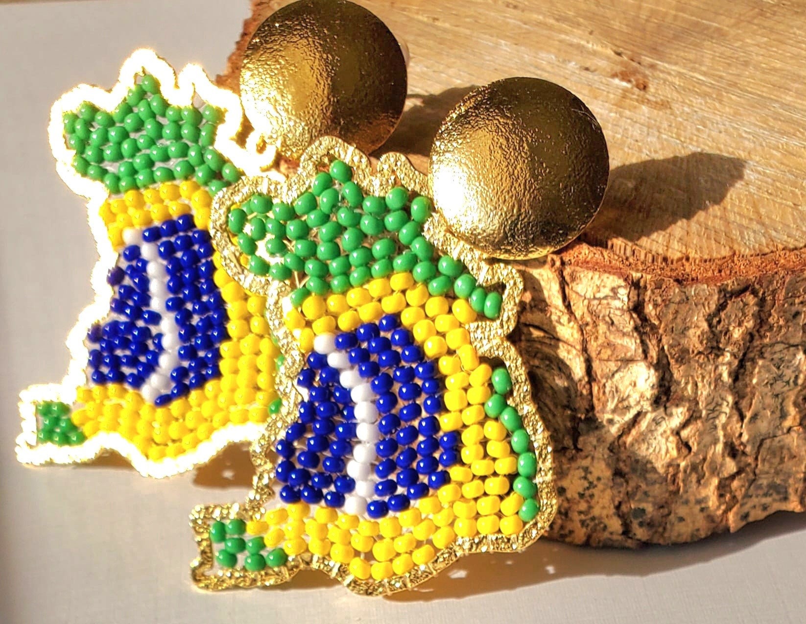 Brazilian Map Earrings • 24K Gold Plated Bronze, Beaded - Etsy
