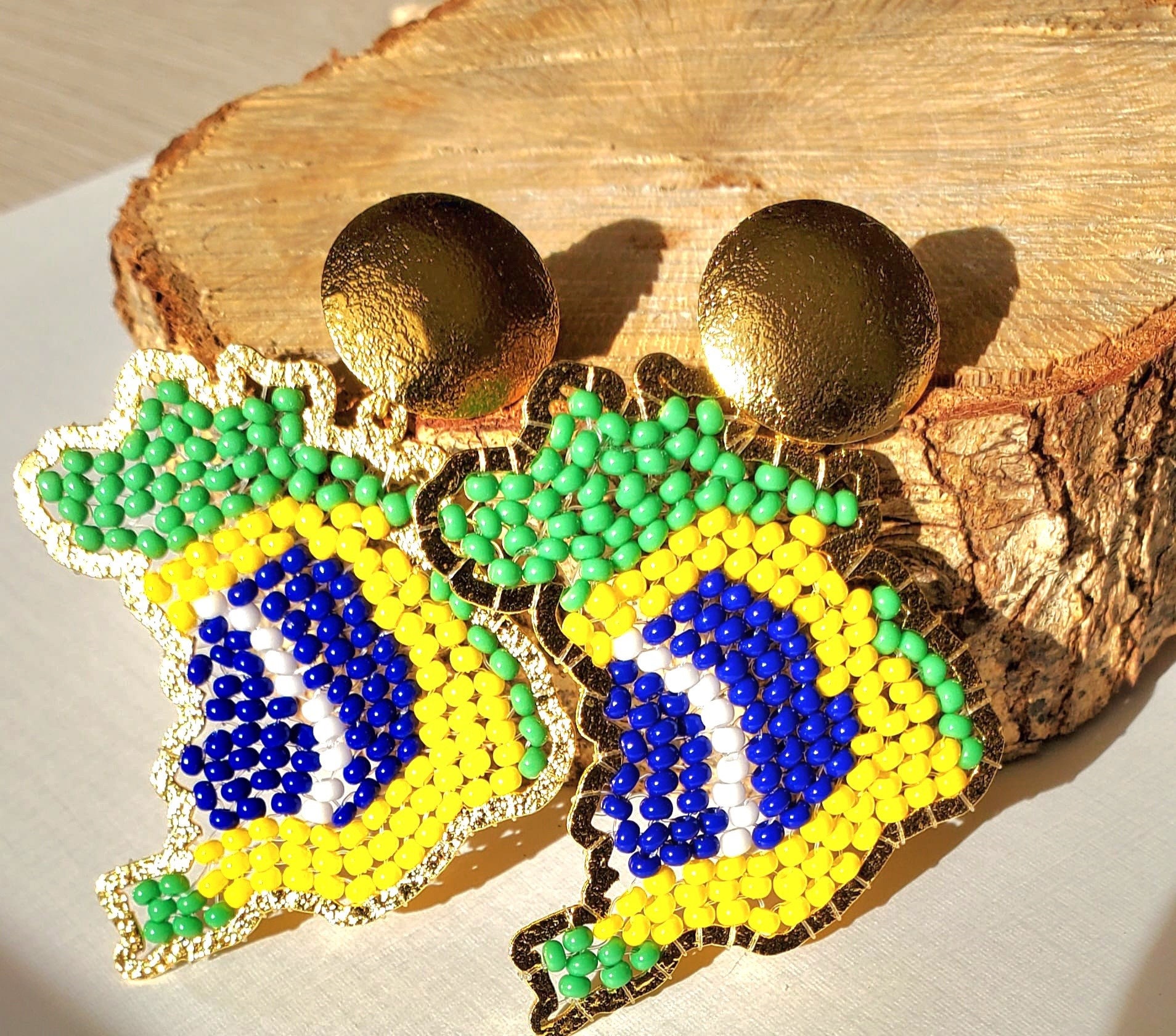 Brazilian Map Earrings • 24K Gold Plated Bronze, Beaded - Etsy