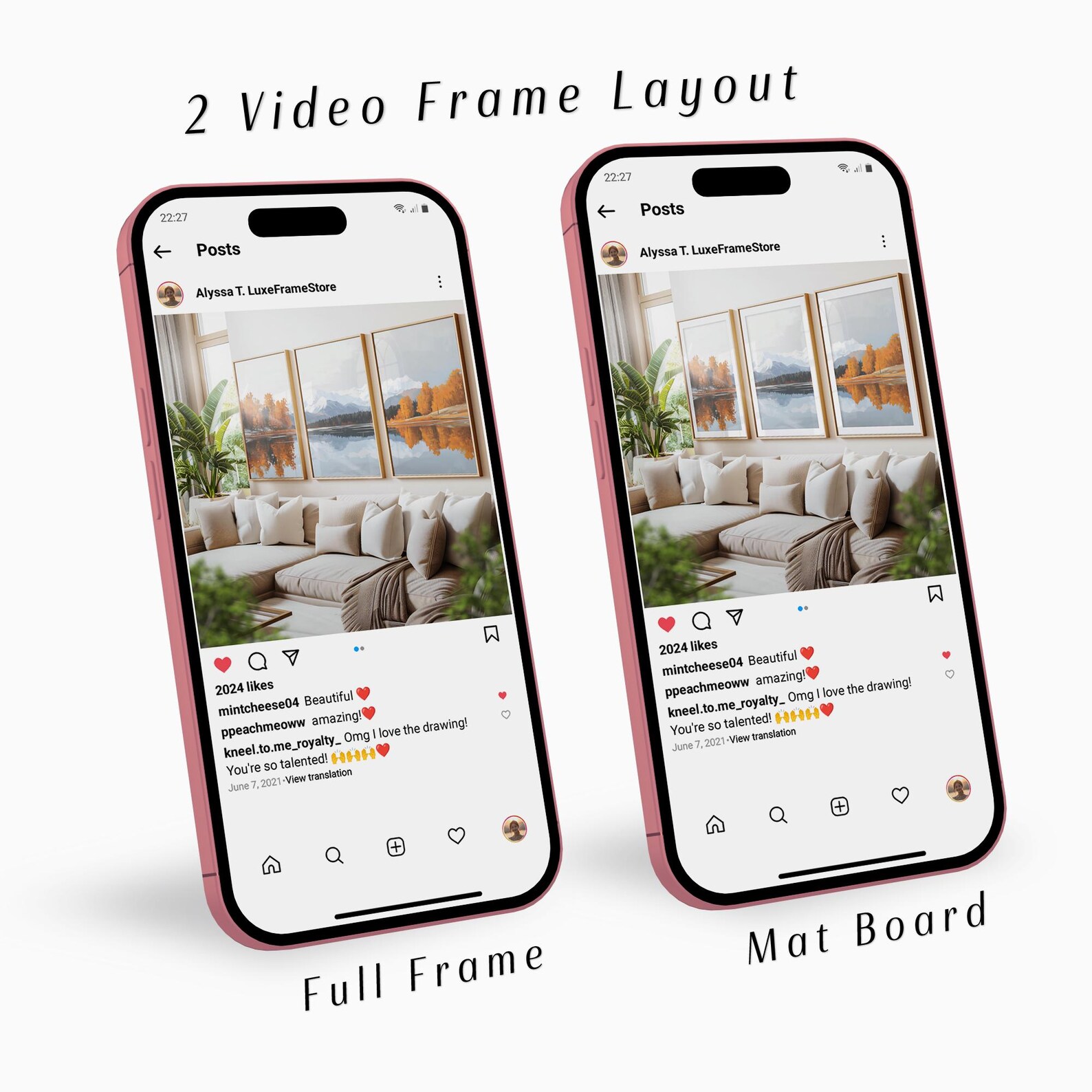 3 Set of Frame Video Mockup, DIN A Ratio, 3 Thin Wood Frames, Seamless ...