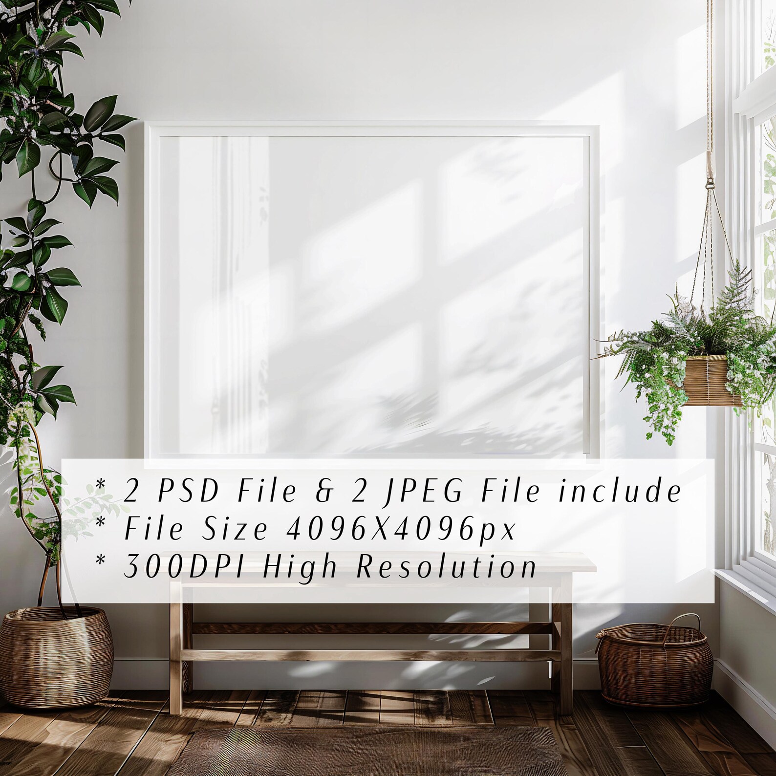 Landscape 4x3 White Wooden Frame Mockup With Smart Layer, Editable PSD ...