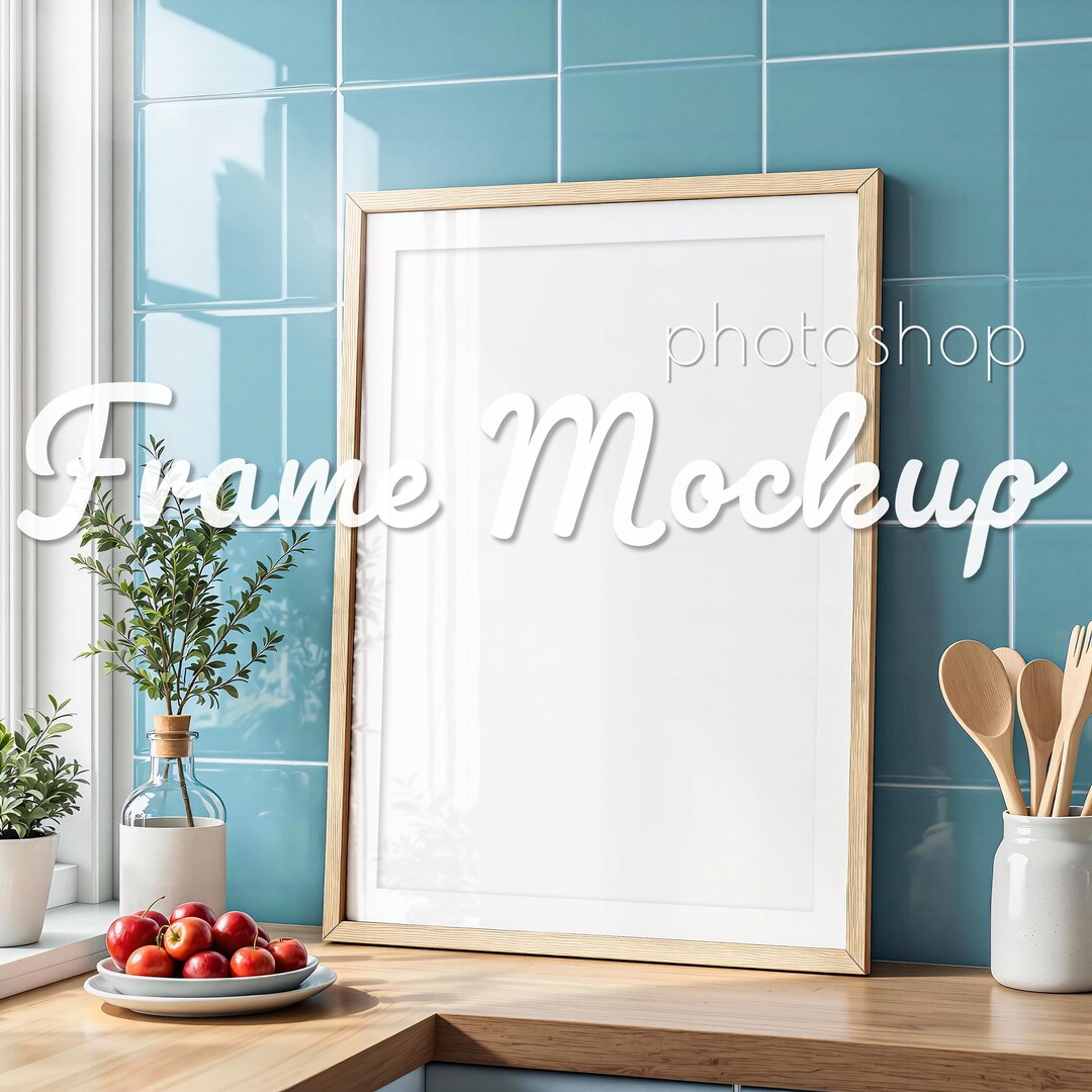 Frame Mockup 3x4, Poster Glass Reflection Frame Mockup, Light Wooden ...