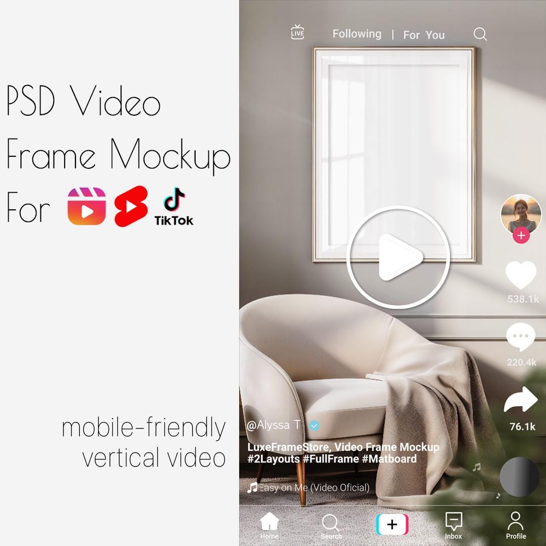Video Frame Mockup for Tiktok Shorts Reels, PSD Mockup With Smart Layer ...