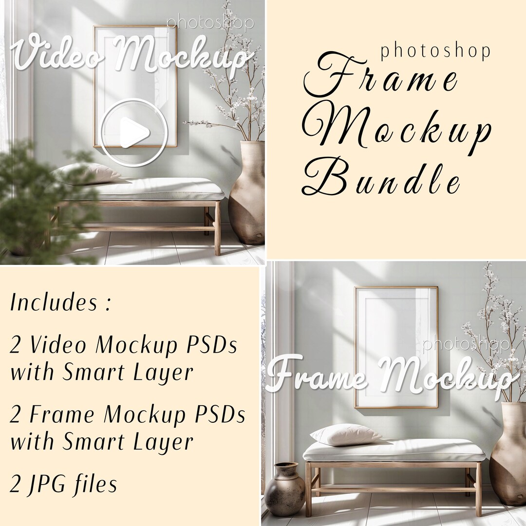 Video and Frame Mockup Bundle 2x3 Frame Mockup, Thin Wooden Frame in ...