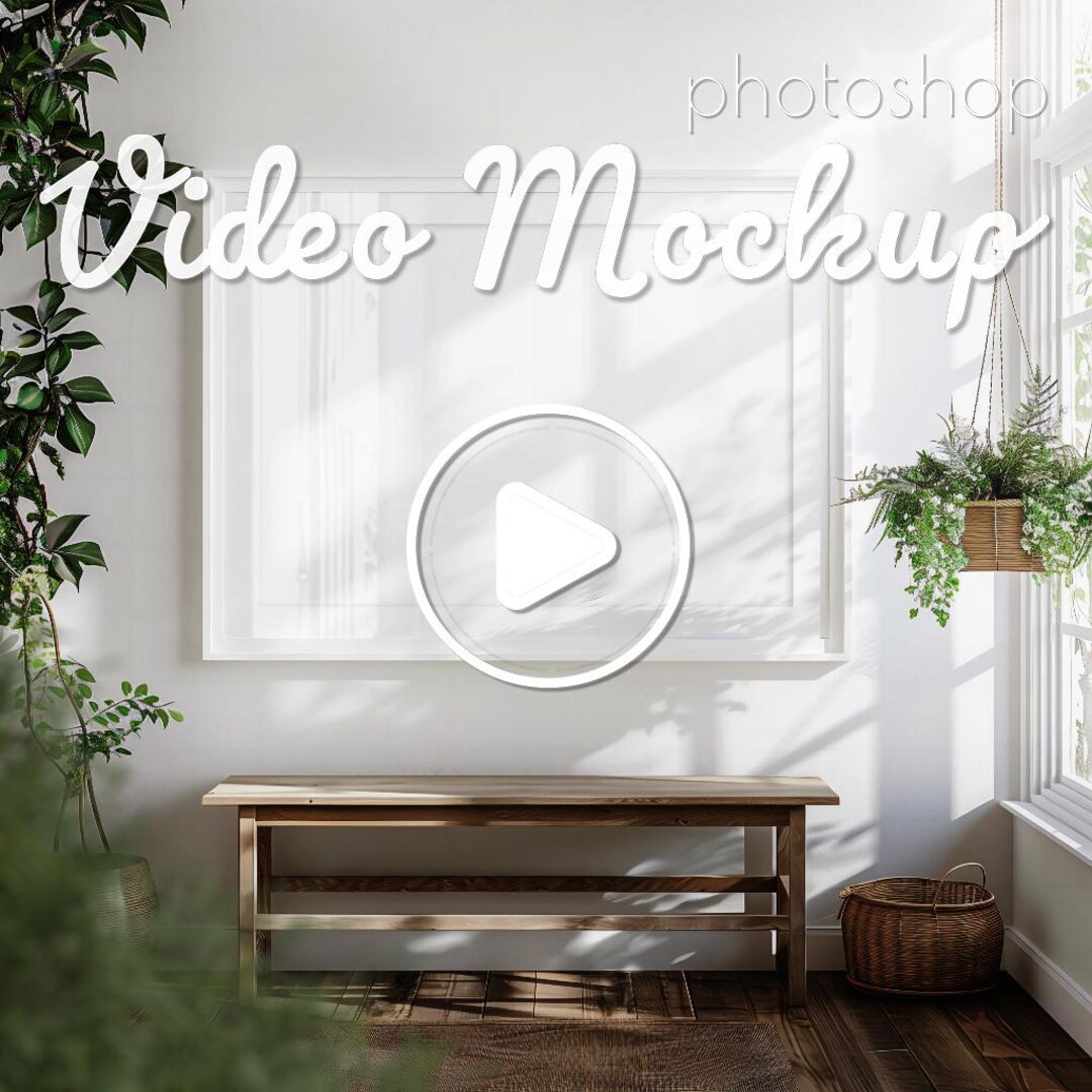 Video Frame Mockup 4x3 Horizontal, Thin White Wooden Frame, Animated ...