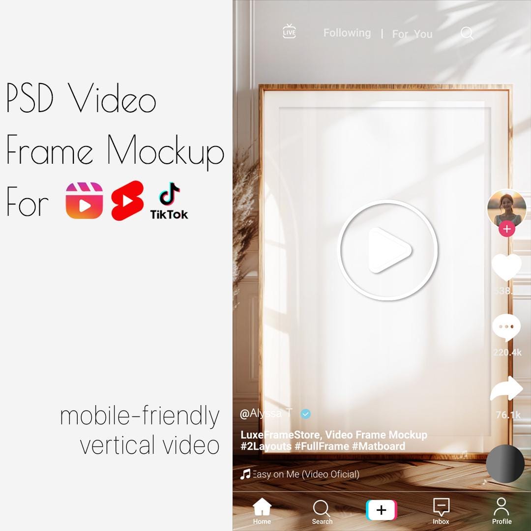 Video Frame Mockup for Tiktok, Reels, Shorts, 9x16 Video, PSD Smart ...