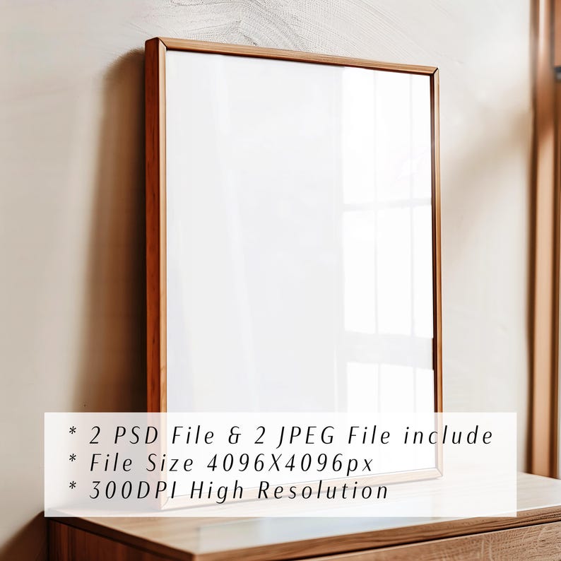 Thin Wooden Frame Mockup, 3x4 Ratio, 300DPI Editable PSD With Photoshop ...