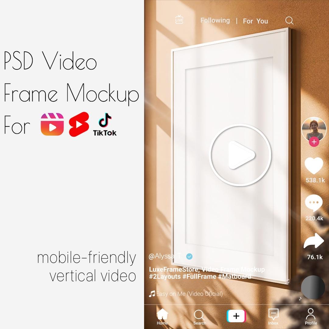 Video Frame Mockup for Tiktok, Shorts, Reels, 2x3 PSD Video, White ...