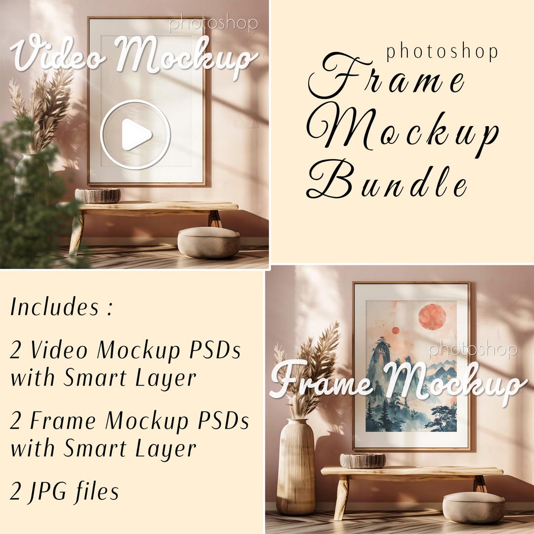 Video and Frame Mockup Bundle, 2x3 Frame Mockup, Animated Video Mockup ...
