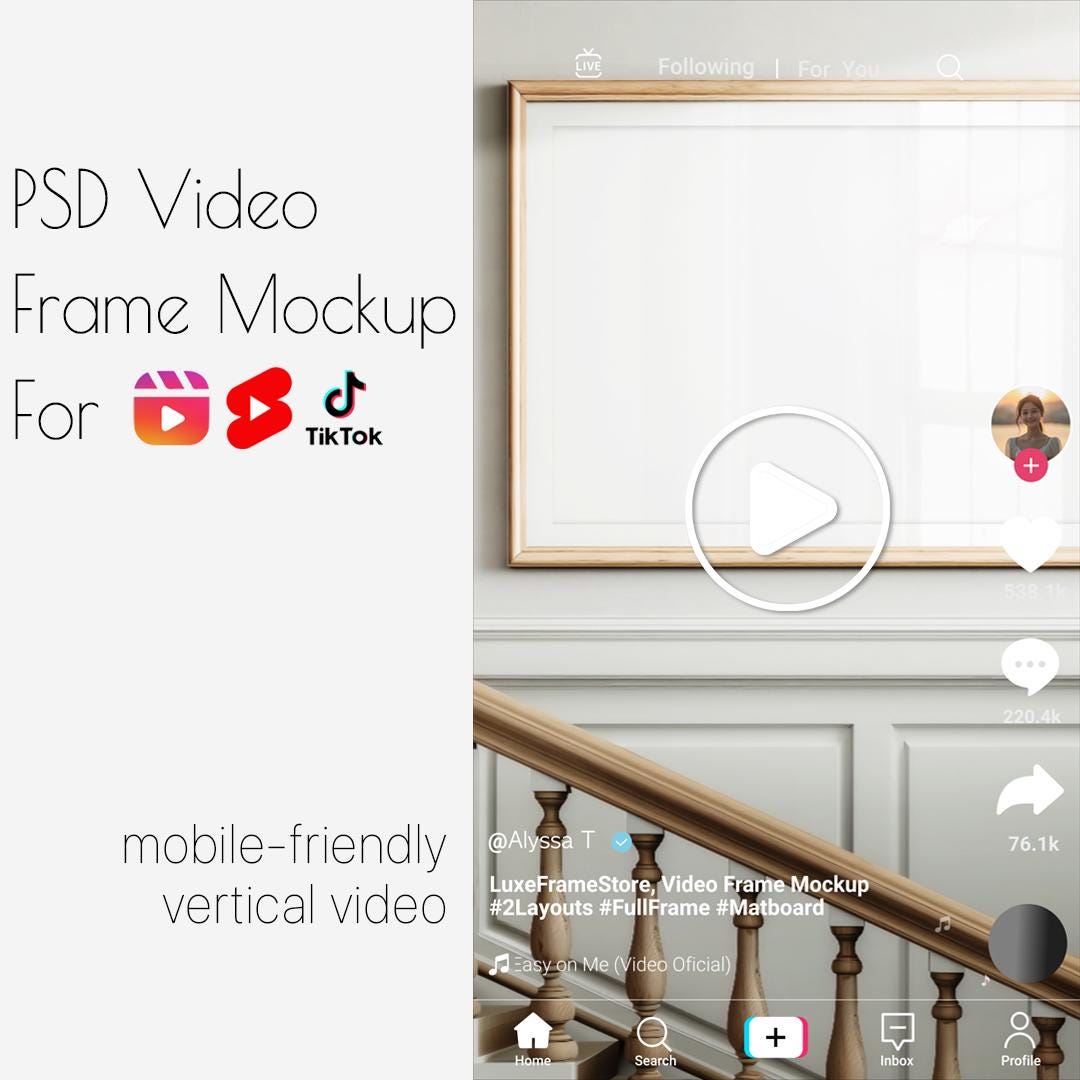 Video Frame Mockup for Tiktok, Shorts, Reels, 2x3 Horizontal Thin ...