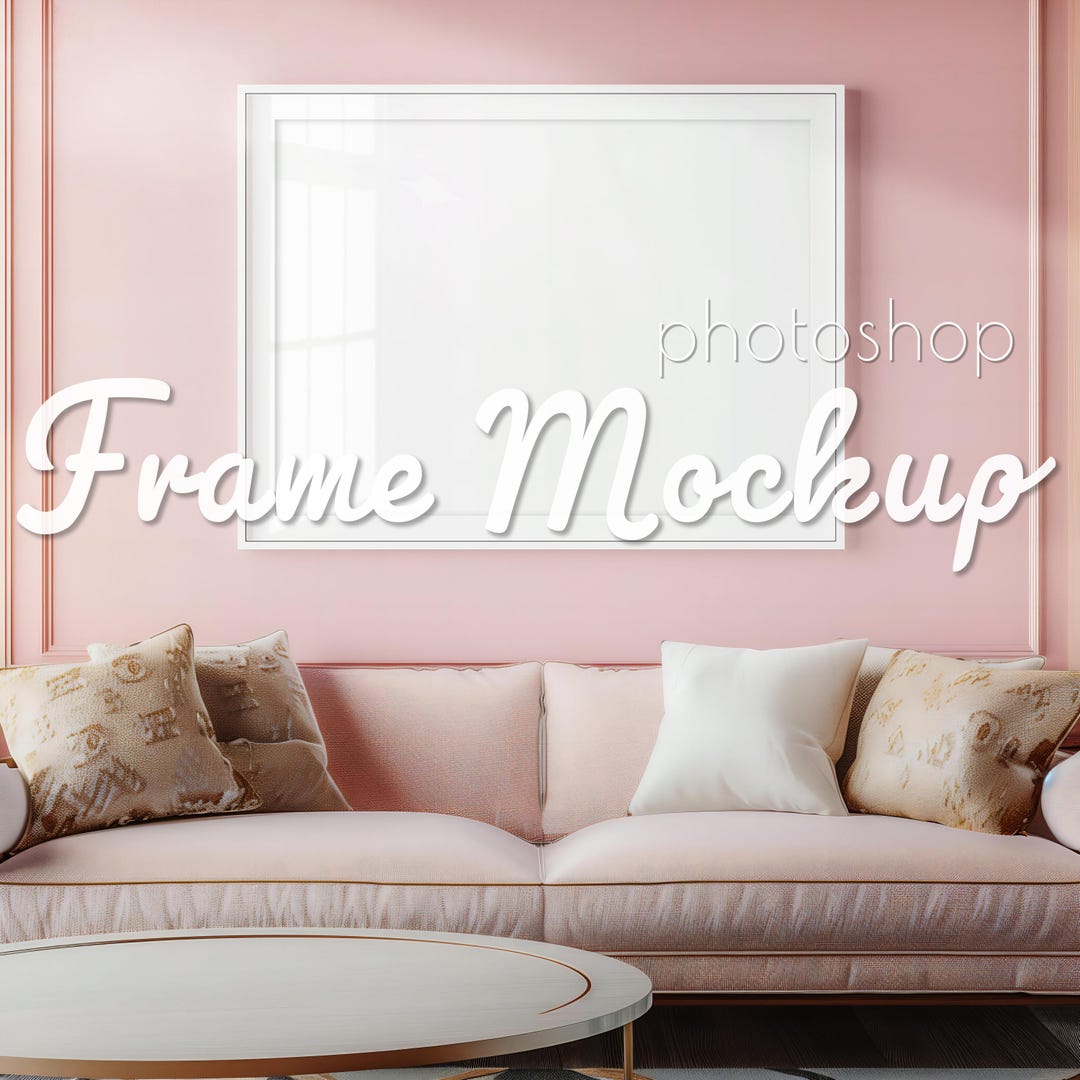 Frame Mockup 4x3 Landscape, Thin White Frame With Pink Interior, 300dpi ...